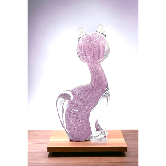 Hand Blown Glass Cat Figurine Pink Art Glass | Accents | Hand Blown ...